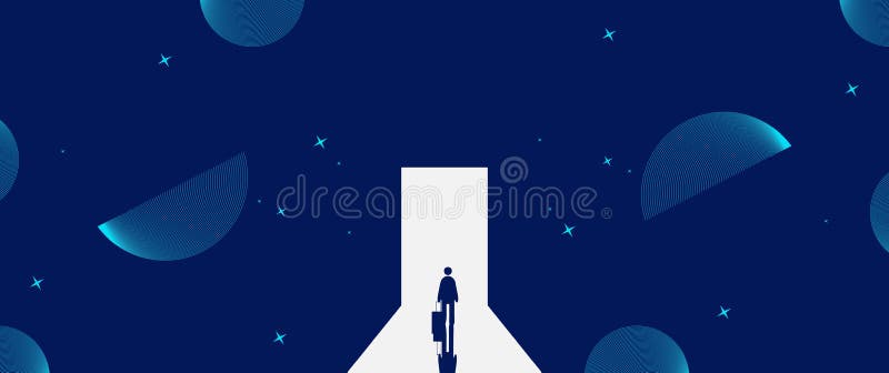 Set of Businessman Start and Steps into Future Door. Moving Forward To ...