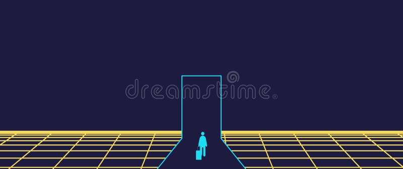 Set of Businessman Start and Steps into Future Door. Moving Forward To ...