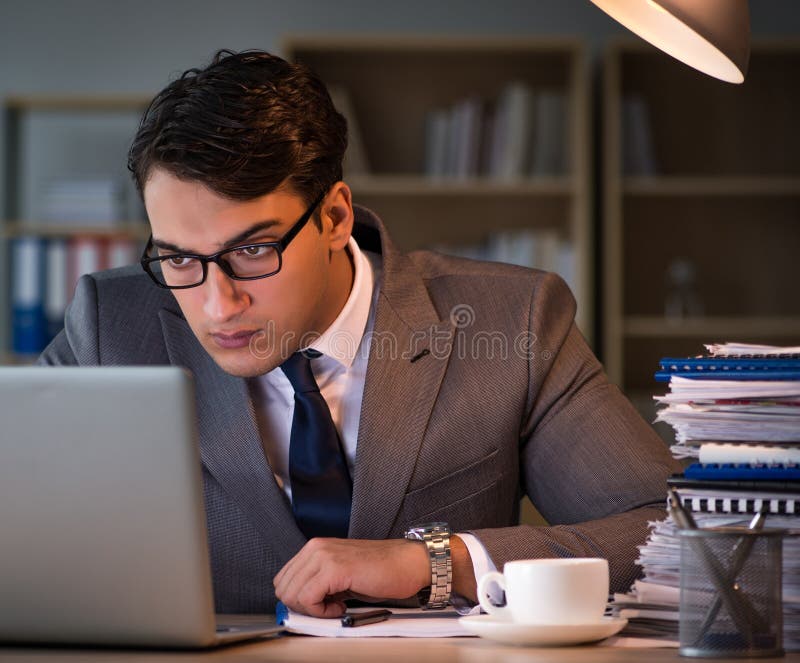 Businessman Staying in the Office for Long Hours Stock Photo - Image of ...
