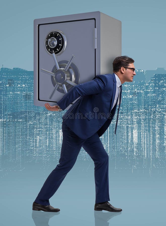 BUsinessman Stealing Metal Safe from Bank Stock Image - Image of ...