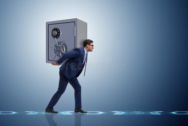 The Businessman Stealing Metal Safe from Bank Stock Photo - Image of ...