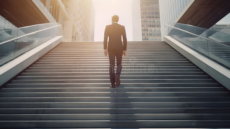 Businessman Step Up on Stair Forward. Generative AI Stock Illustration ...