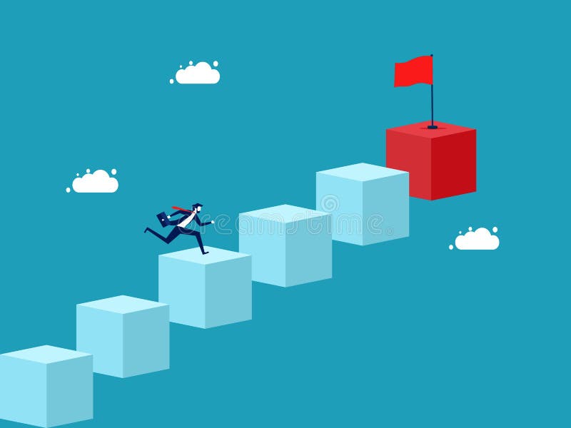 Businessman Steps Towards the Ultimate Goal. Concept of Working Step by ...