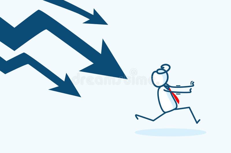 Businessman Stick Figure Character Run Away from Falling Decrease Down ...