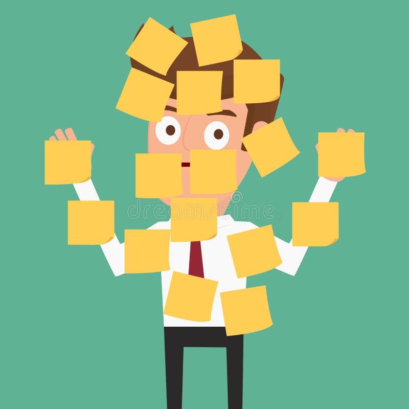 Businessman with Sticky Notes All Over Him. Stock Vector - Illustration ...