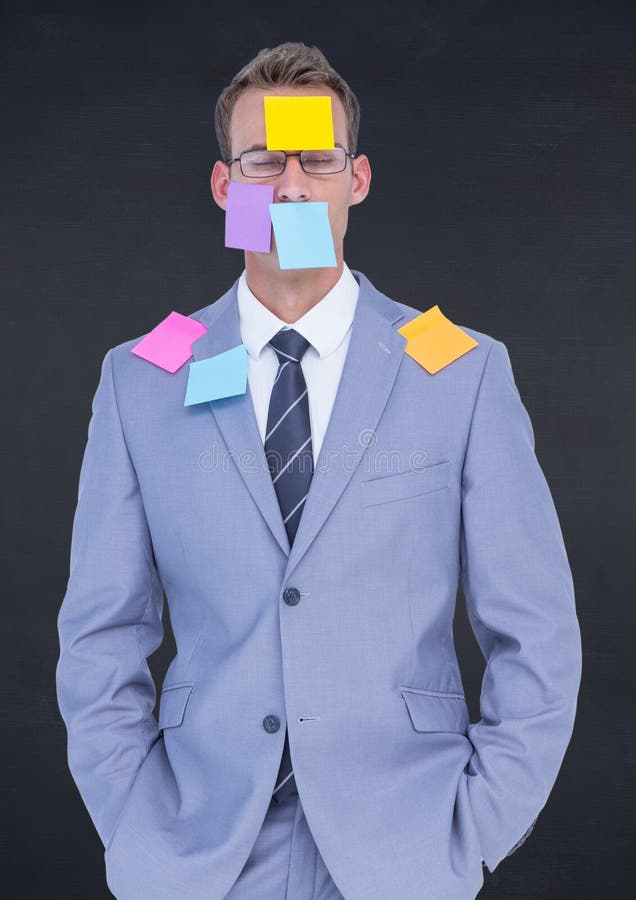 Businessman with Sticky Notes Stuck on His Face Stock Image - Image of ...