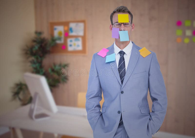 Businessman with Sticky Notes Stuck on His Face Stock Image - Image of ...