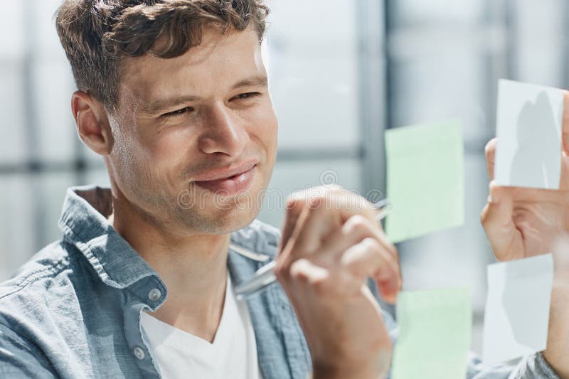 Businessman, Sticky Notes and Work Schedule for Project Planning Stock ...