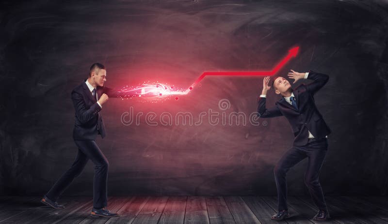 Businessman Striking with Glowing Red Arrow in the Air and Another One ...