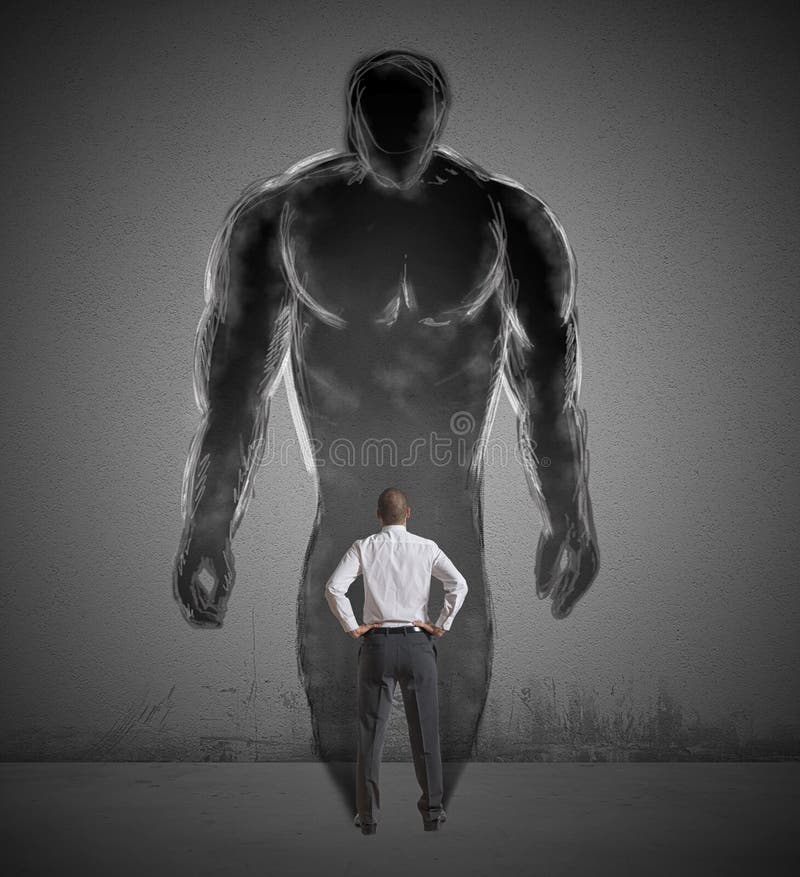 Businessman And Strong Shadow 5 Stock Image - Image of arms, empower ...
