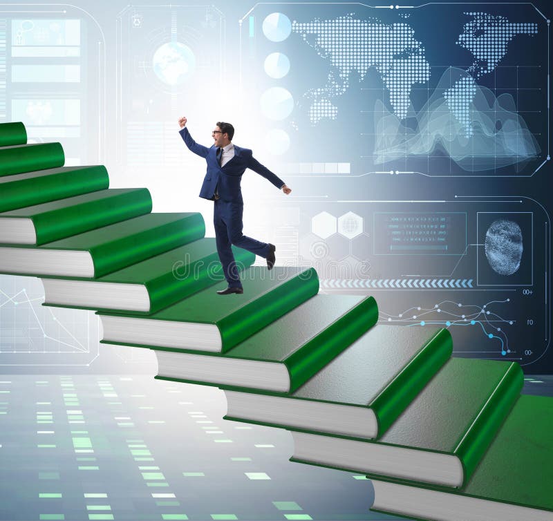 Businessman Student Climbing The Ladder Of Education Books Stock Photo ...