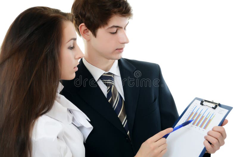 The Businessman and Businesswoman Study the Chart Stock Photo - Image ...