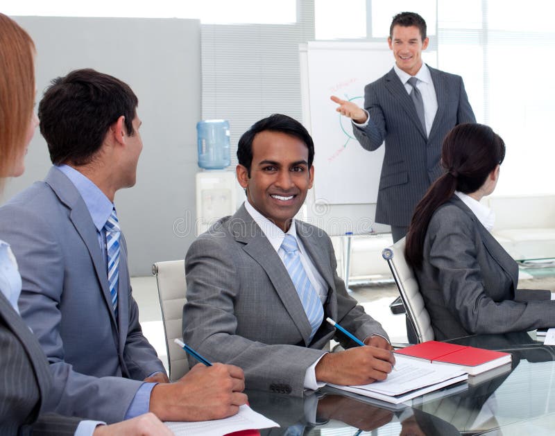 Confident Businessman Giving a Presentation Stock Image - Image of ...