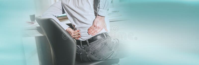 Businessman Suffering from Back Pain, Light Effect; Panoramic Banner ...