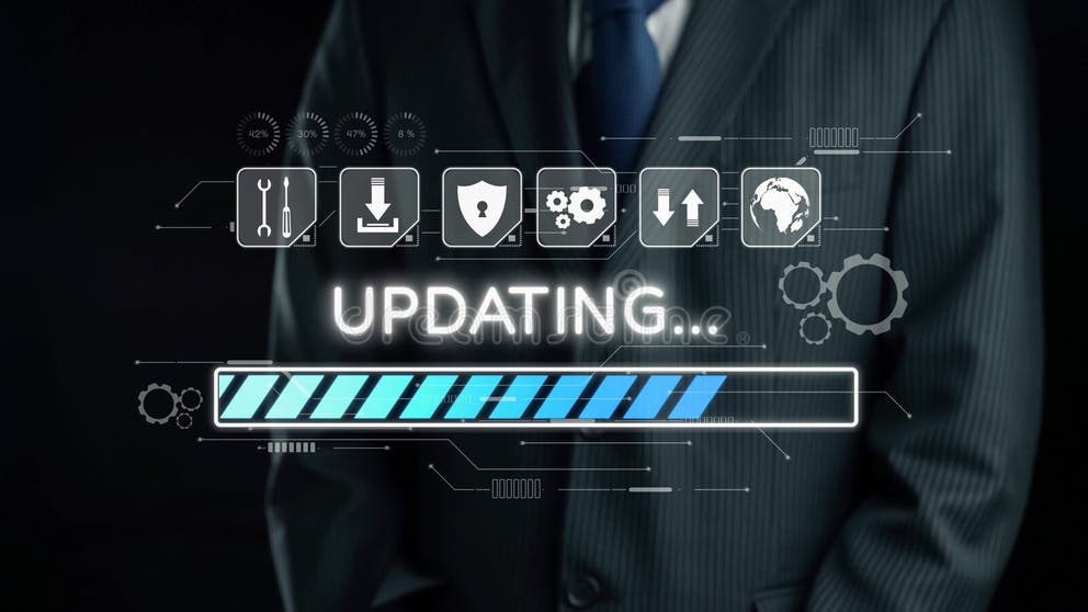 Businessman in Suit with Digital Update Progress Bar and Interface ...