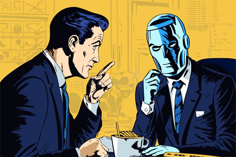 Businessman in Suit Discussing the Task with Robot or Ai Worker ...