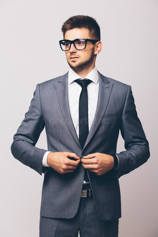 Businessman in Suit on Grey Stock Image - Image of professional ...