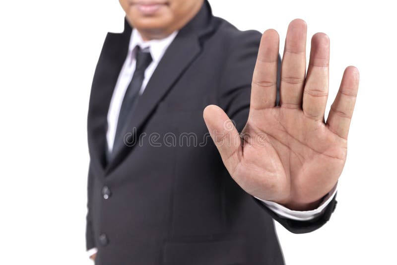 Businessman in a Suit Hand Stop Gesture Stock Photo - Image of hold ...