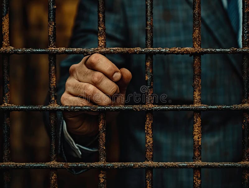 Businessman in Suit and His a Cage in Prison, Focus on Hand Holding ...