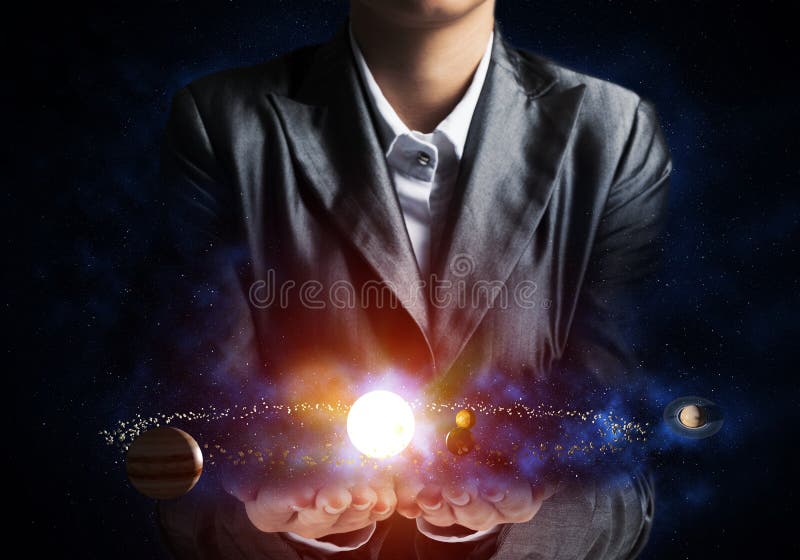 Businessman Presenting Solar System. Stock Photo - Image of holding ...