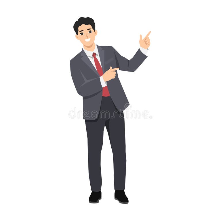 Businessman in a Suit and Red Tie Confidently Points To Side ...