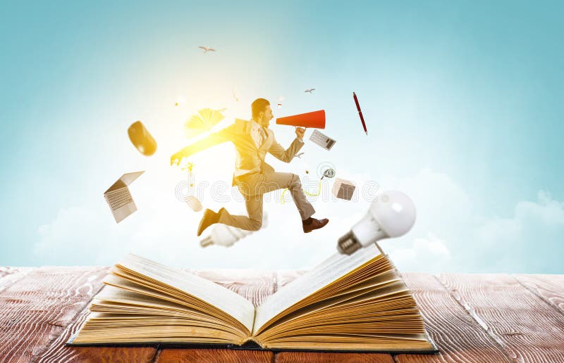 Businessman in Suit Running on Top of a Book Stock Image - Image of ...