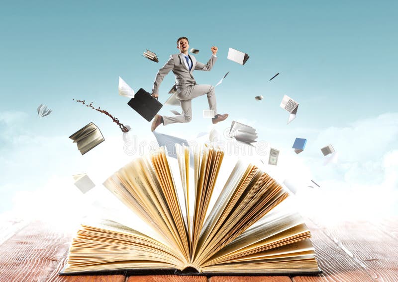 Businessman in Suit Running on Top of a Book Stock Photo - Image of ...
