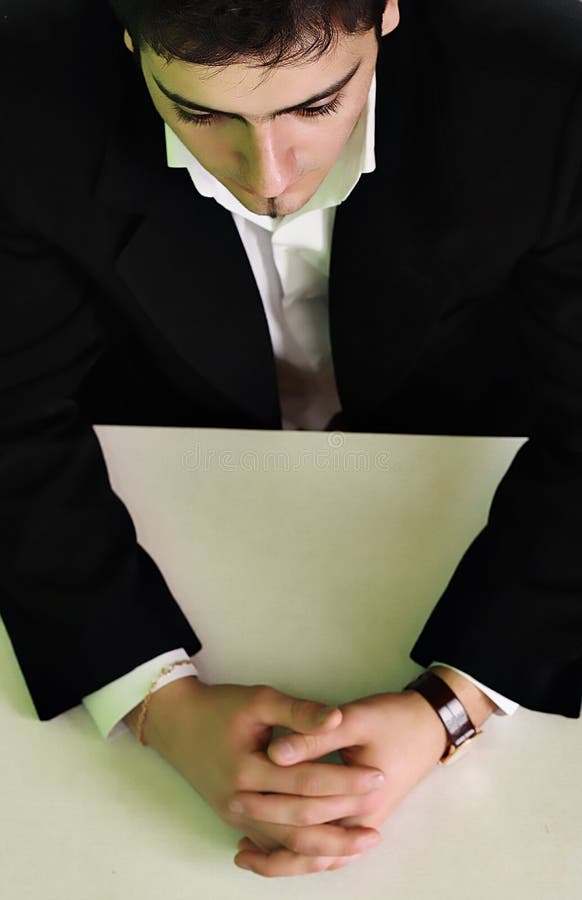 The Businessman in a Suit Sits at a Table Stock Image - Image of hand ...