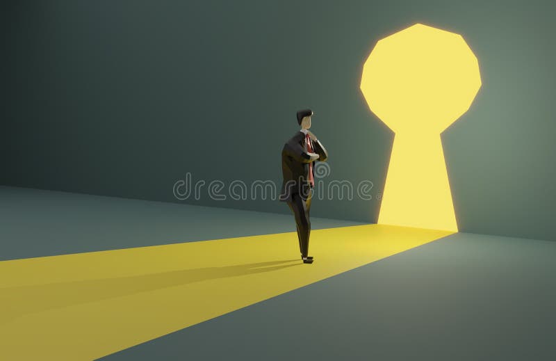 Businessman in Suit Standing in Front of Keyhole. Stock Illustration ...