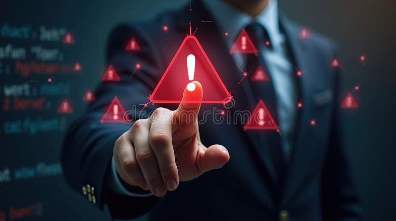 Businessman Interacting with Digital Interface Displaying Alerts Stock ...