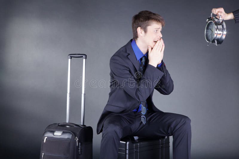 Businessman with Suitcase and Clock Stock Photo - Image of tickets ...