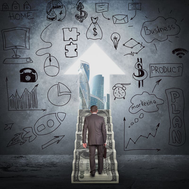 Businessman with Suitcase Go Up Money Stairs Stock Photo - Image of ...