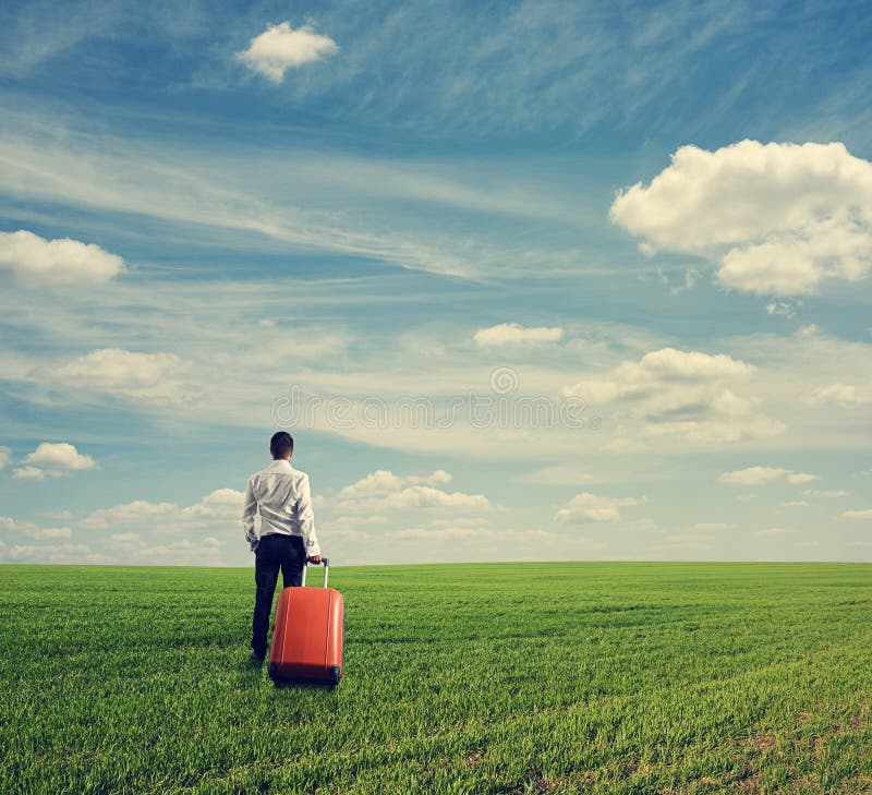 Businessman with Suitcase Standing on Field Stock Image - Image of ...