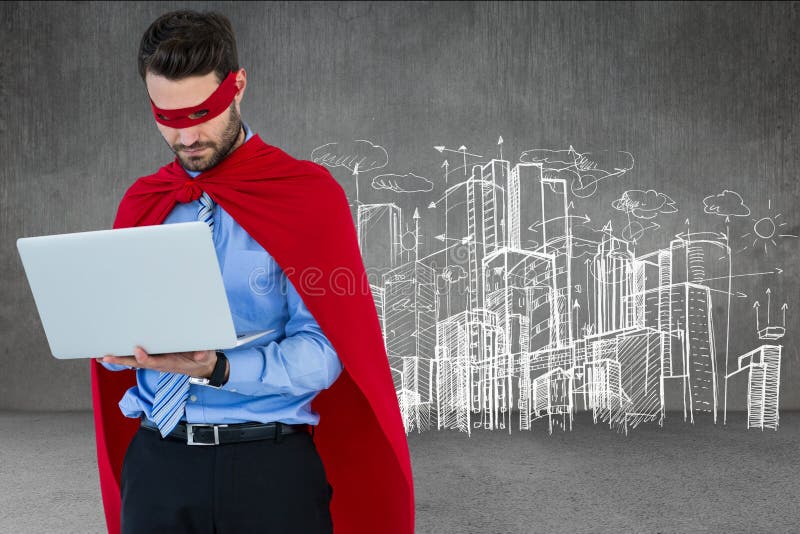 Businessman in Super Hero Costume Using Laptop Stock Photo - Image of ...