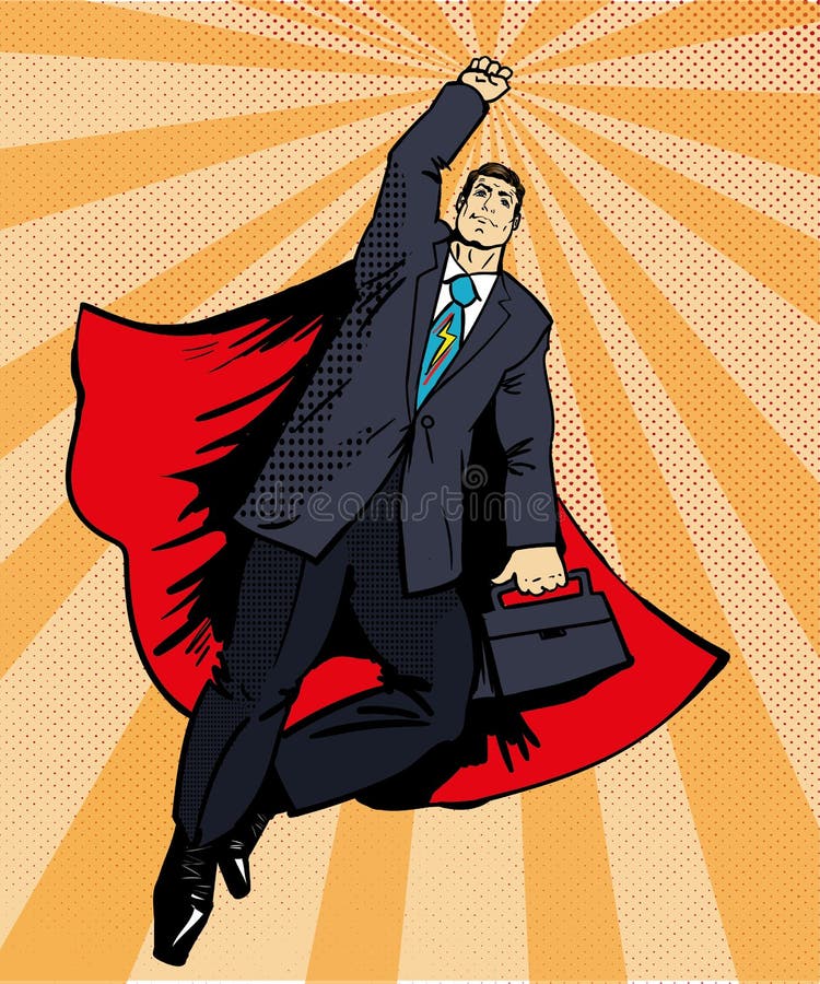 Super Hero Male Businessman Pop Art Retro Vector Illustration Stock