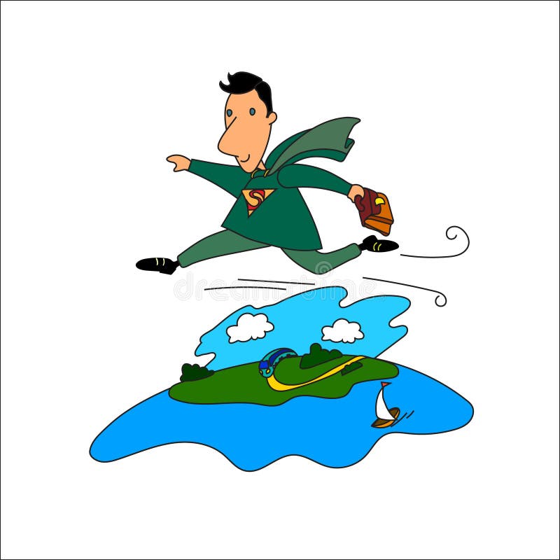 Businessman with Super Strength in a Raincoat Flies through the Stock ...