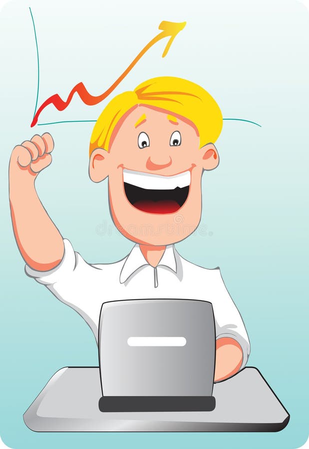 Happy man with computer stock vector. Illustration of internet - 26413220