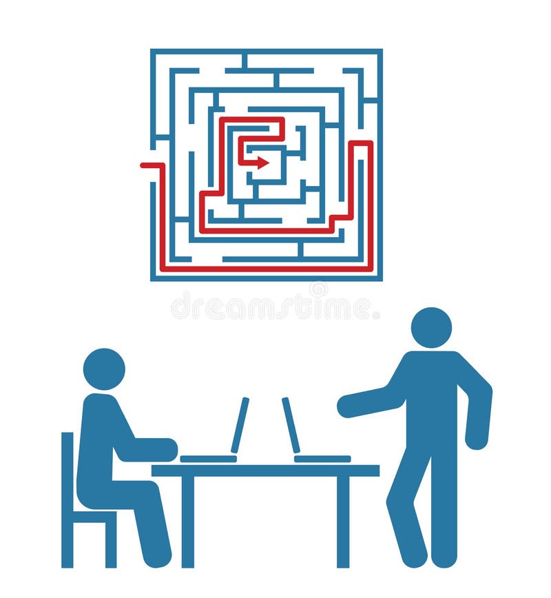 Businessman for Table with Laptop and Maze Stock Vector - Illustration ...