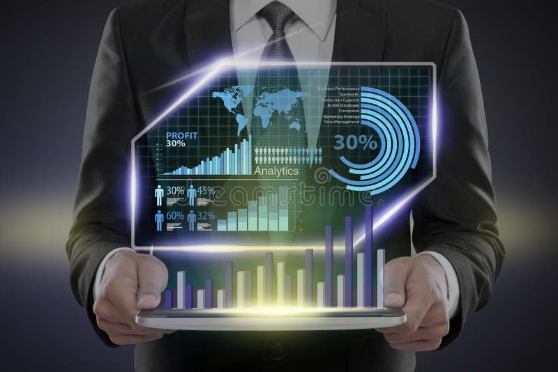 Businessman with Tablet Computer Working on Screen Stock Illustration ...