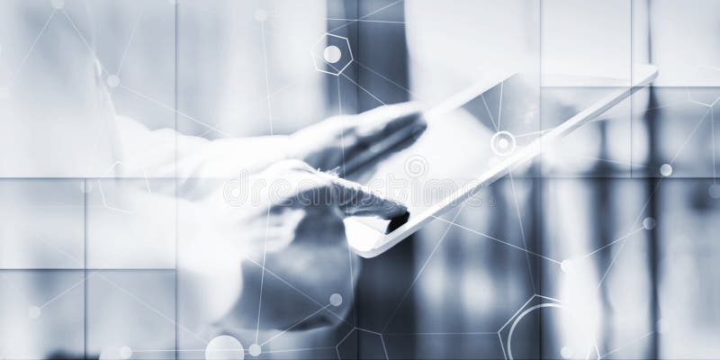 Businessman with Tablet, Hard Light Effect, Double Exposure, Geometric ...