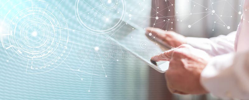 Businessman with Tablet, Hard Light Effect; Multiple Exposure Stock ...