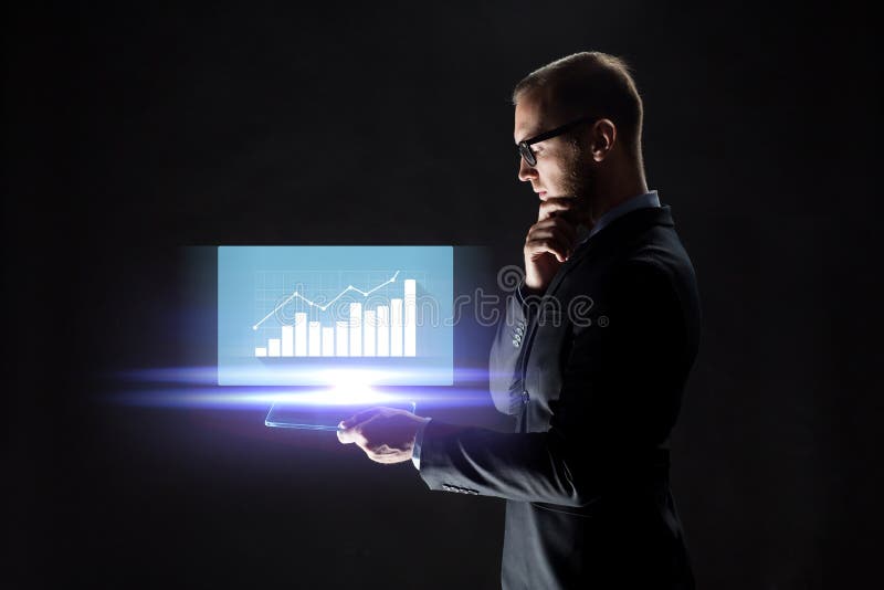 Businessman with Tablet Pc and Virtual Chart Stock Photo - Image of ...