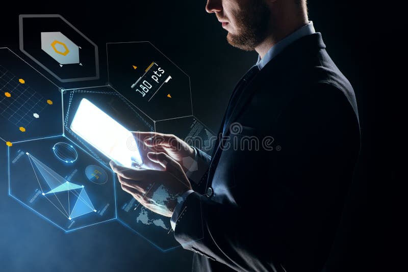 Businessman with Tablet Pc and Virtual Projection Stock Photo - Image ...