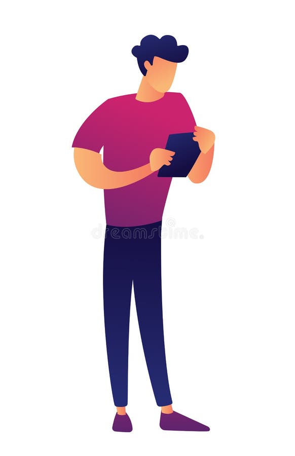 Businessman with Tablet and Woman Pointing at ID Card Vector ...