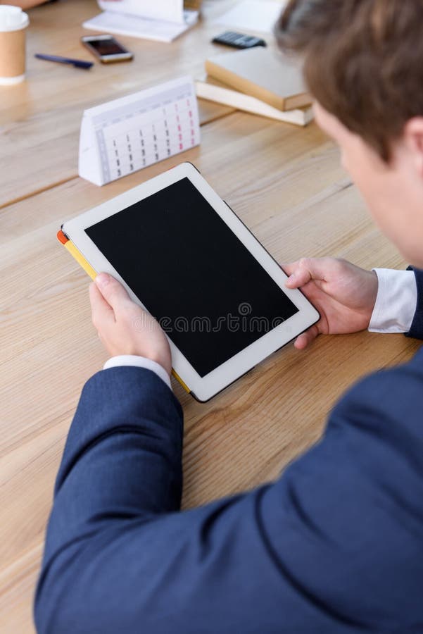 Businessman with Tablet at Workplace Stock Image - Image of workplace ...