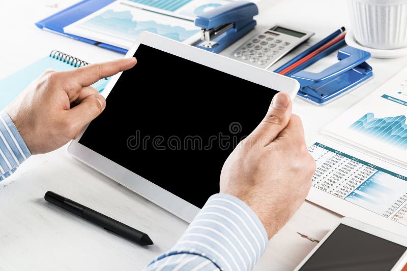 Businessman with a Tablet, Works in the Office Stock Image - Image of ...