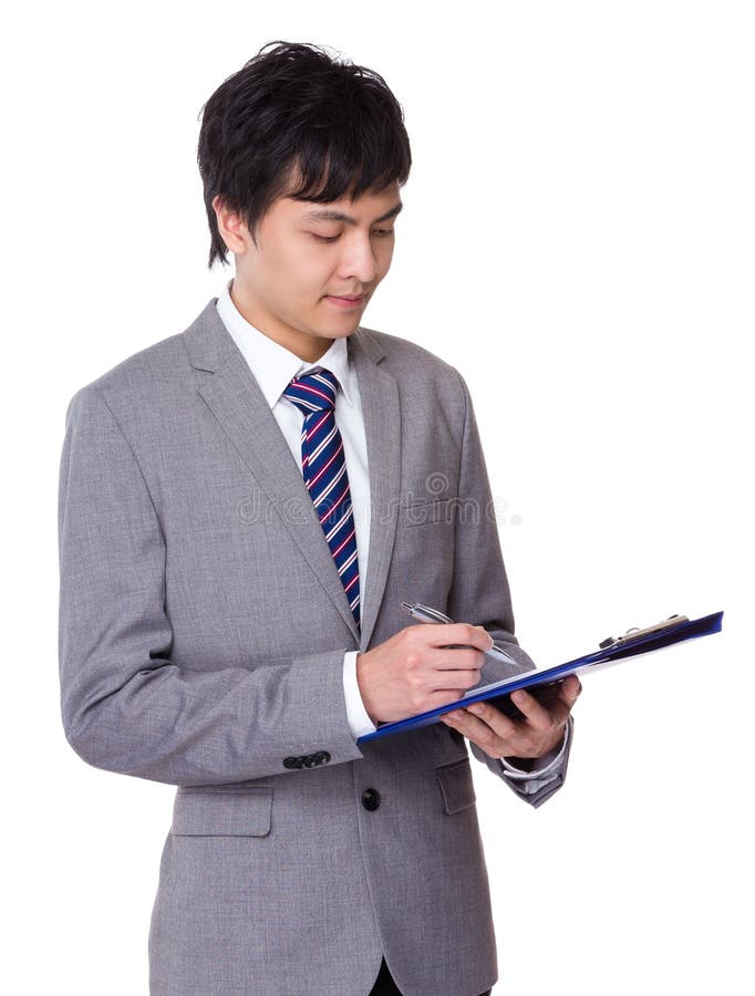 Businessman Take Note on Clipboard Stock Photo - Image of isolated ...