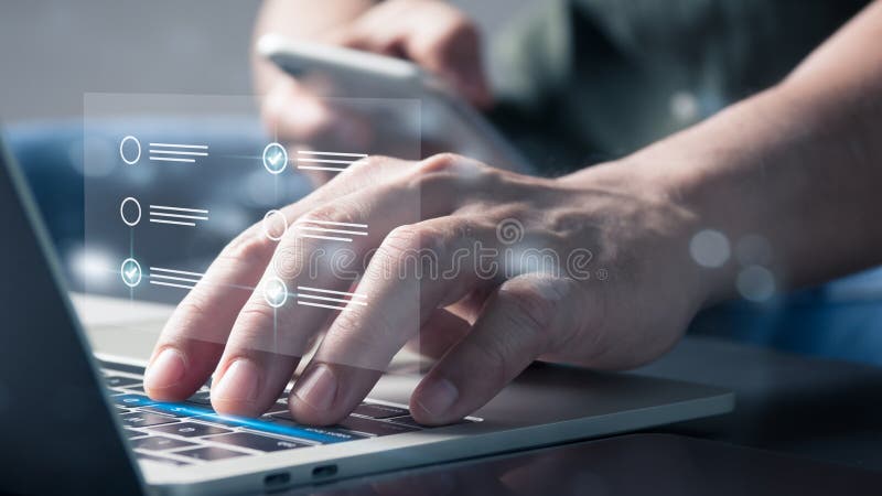 Businessman Take a Quiz, a Poll, an Analysis, or an Examination Online ...