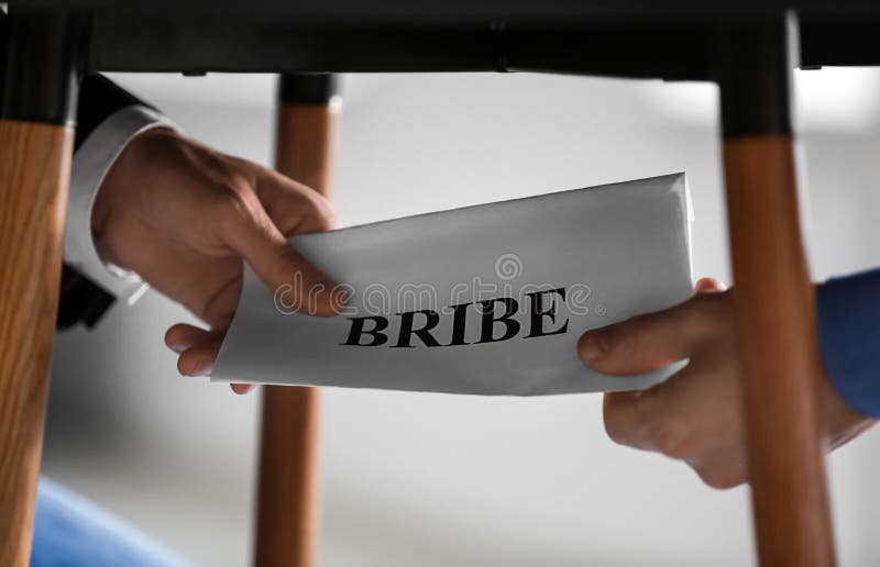 Businessman Taking Bribe from Man Under Table. Corruption Concept Stock ...