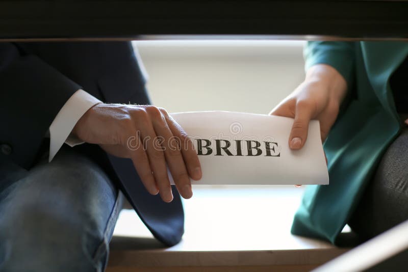 Businessman Taking Bribe from Man Under Table. Corruption Concept Stock ...